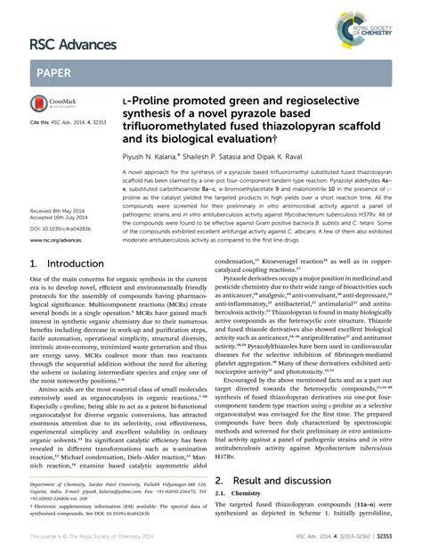 Pdf Cheminform Abstract L Proline Promoted Green And Regioselective Synthesis Of A Novel