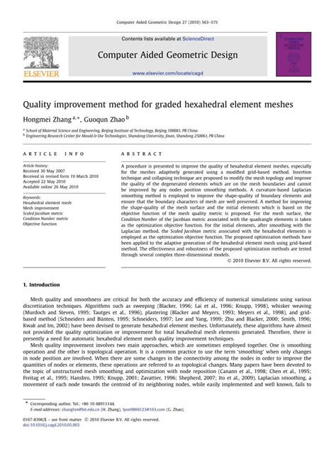 Pdf Quality Improvement Method For Graded Hexahedral Element Meshes Dokumentips