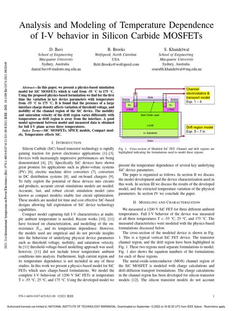 Analysis And Modeling Of Temperature Dependence Of I V Behavior In Silicon Carbide Mosfets Pdf