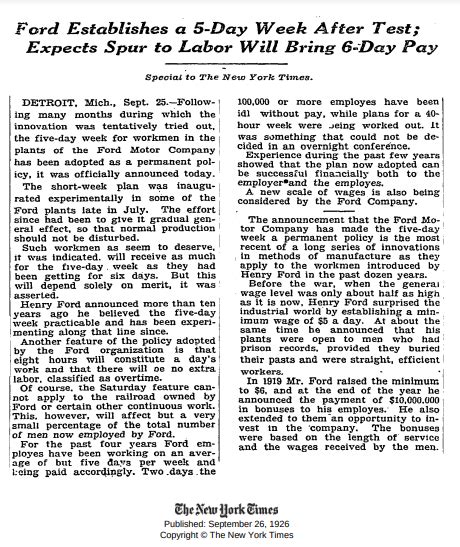 97 Years Ago Ford Accepts 5 Day 40 Hr Week Nyt Rworkreform