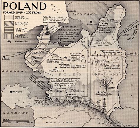 An Old Map Shows The Location Of Poland And Its Major Cities As Well