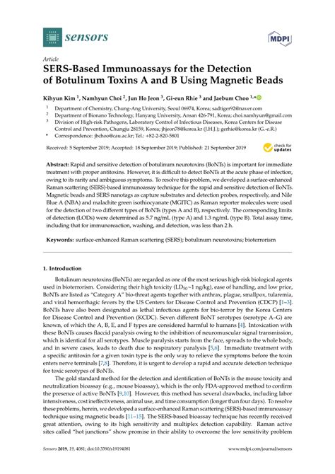Pdf Sers Based Immunoassays For The Detection Of Botulinum Toxins A