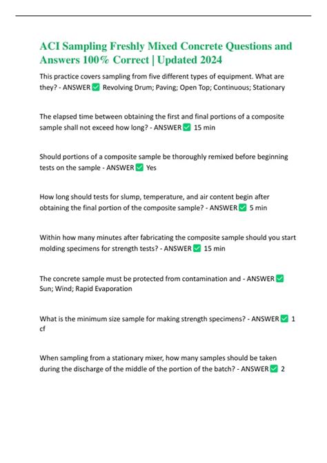 Aci Astm C138 Questions And Answers 100 Correct Updated 2024 Aci Stuvia Us
