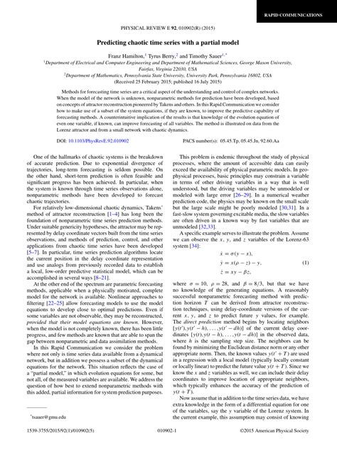 Pdf Predicting Chaotic Time Series With A Partial Model