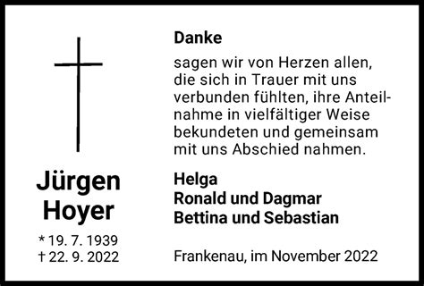 Traueranzeigen Von Jürgen Hoyer Trauer Hna De