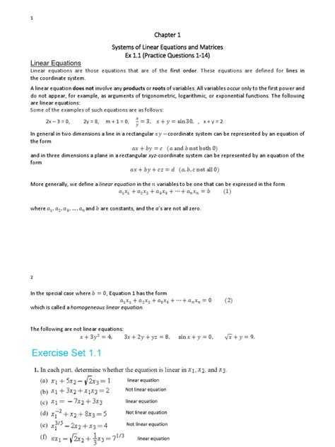 Chapter 1 Ex 11 Pdf System Of Linear Equations Equations
