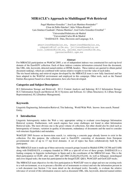 Pdf Miracles Approach To Multilingual Web Retrieval