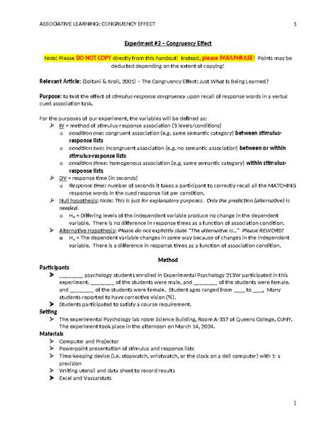 Experiment 2 Congruency Effect Handout1 Experiment 2