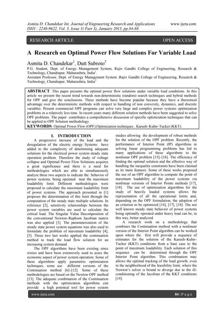 A Research On Optimal Power Flow Solutions For Variable Loa Pdf