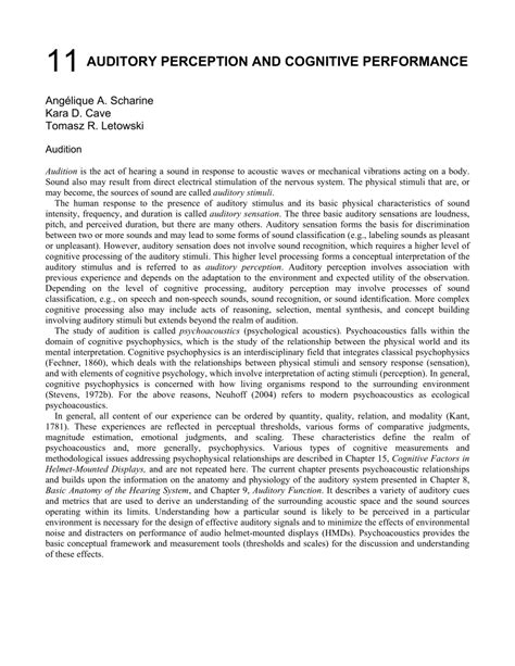 Pdf Auditory Perception And Cognitive Performance