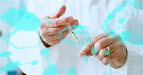 Image Of Scientific Data Processing Over Caucasian Male Scientist In