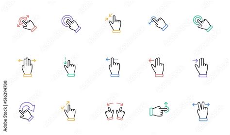 Vetor De Touchscreen Gesture Line Icons Hand Swipe Slide Gesture