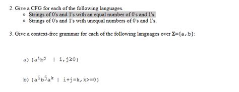 Solved 2 Give A CFG For Each Of The Following Languages Chegg Com