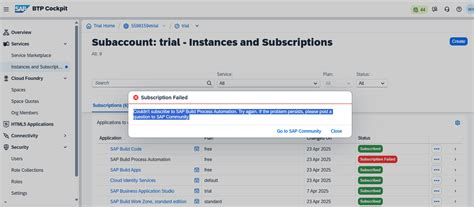 Unable To Subscribe To Sap Build Process Automatio Sap Community