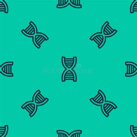 Blue Line Dna Symbol Icon Isolated Seamless Pattern On Green Background