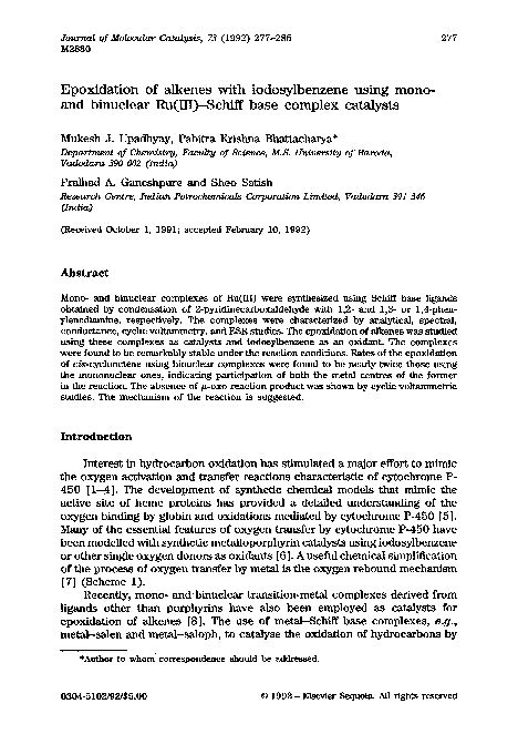 Pdf Epoxidation Of Alkenes With Iodosylbenzene Using Mono And Binuclear Ru Iii Schiff Base