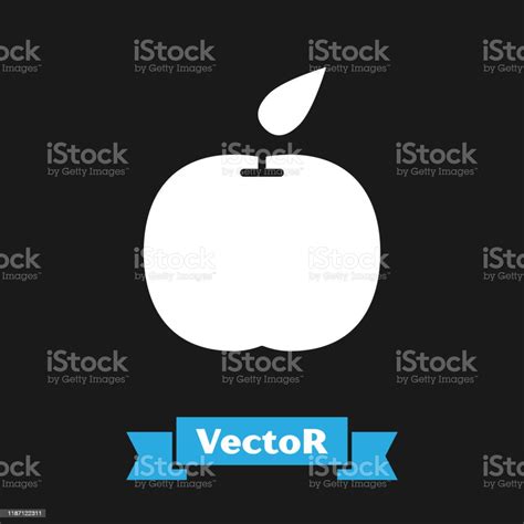 흰색 애플 아이콘은 검은 색 배경에 격리 잎 기호와 과일입니다 벡터 일러스트레이션 건강한 식생활에 대한 스톡 벡터 아트 및 기타