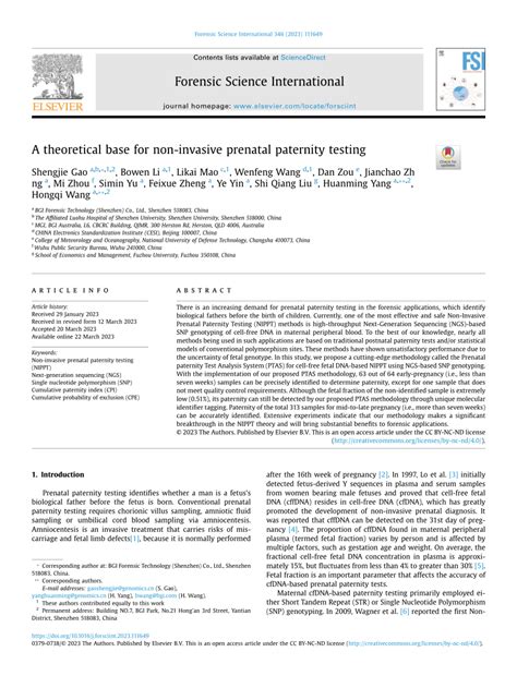Pdf A Theoretical Base For Non Invasive Prenatal Paternity Testing