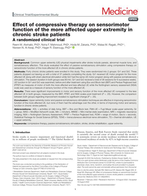 Pdf Effect Of Compressive Therapy On Sensorimotor Function Of The More Affected Upper