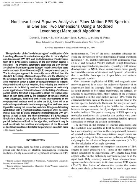 Pdf Nonlinear Least Squares Analysis Of Slow Motion Epr Spectra In