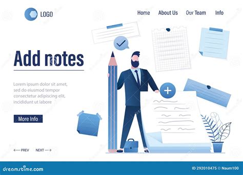 Add Notes Landing Page Template Successful Employee Holds Pencil And