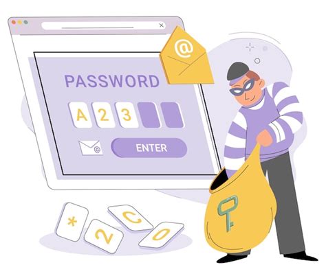 Premium Vector Computer Password Hack Cyber Criminal With Laptop Stealing User Personal Data