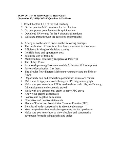 ECON 201 Test1 Guide ECON 201 Test 1 Fall 08 General Study Guide September 15 2008 50 M C