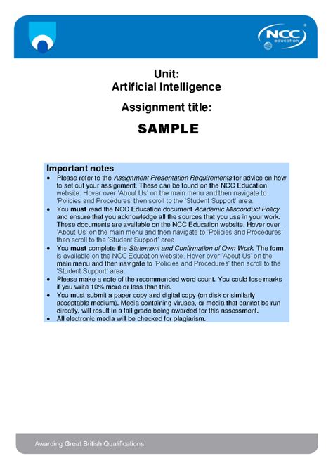 Ai Sample Qp Assignment Unit Artificial Intelligence Assignment Title Important Notes Please