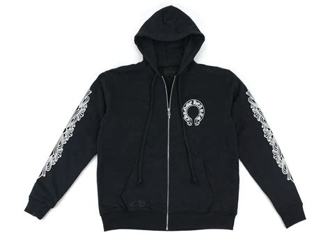 Chrome Hearts Horseshoe Floral Cross Sleeve Zip Up Hoodie Blackwhite