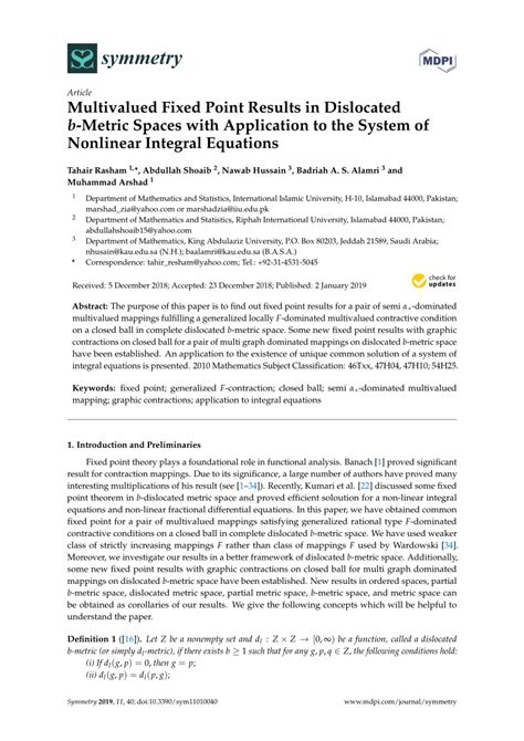Pdf Multivalued Fixed Point Results In Dislocated B Metric Spaces With Application To The