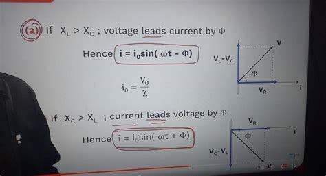 A If Xl Xc Voltage Leads Current By Φ If Xc Xl Current Leads Vo