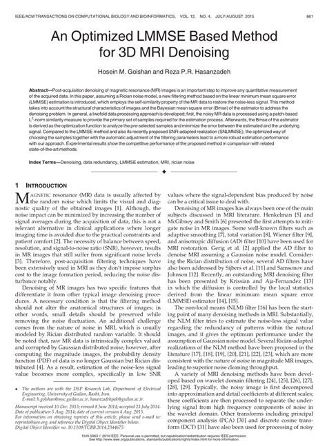 Pdf An Optimized Lmmse Based Method For 3d Mri Denoising