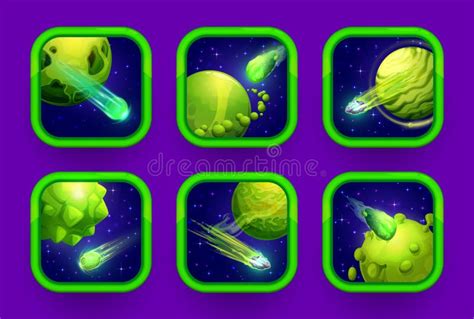 Cartoon Space Game App Icons Green Planters Sterren Vector Illustratie Illustration Of Activa