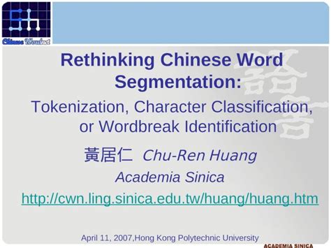Ppt Rethinking Chinese Word Segmentation Tokenization Character