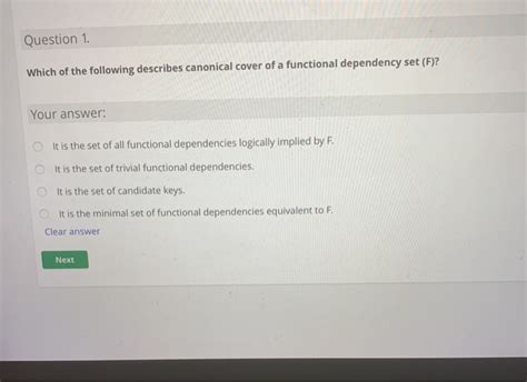 Solved Which Of The Following Describes Canonical Cover Of A