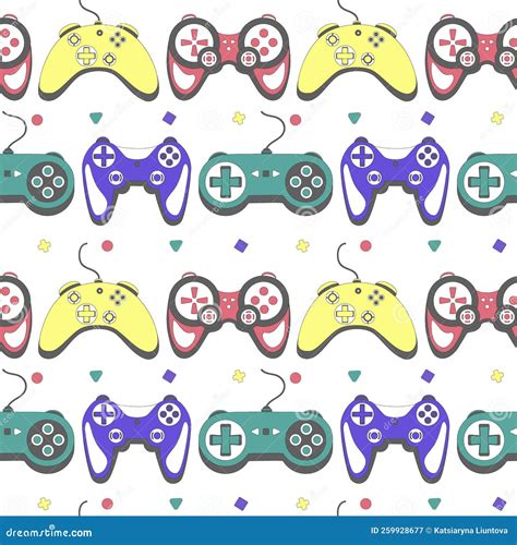 Seamless Pattern Gamepad In Retro Style Game Controller Vector Illustration Stock Vector