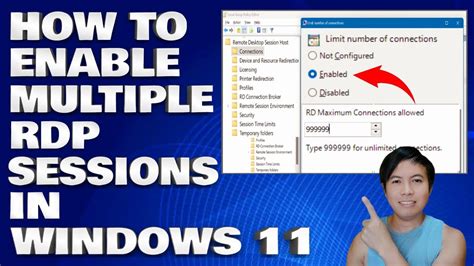 how to enable multiple rdp sessions in windows 10 11 youtube
