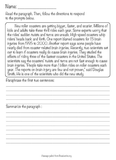 Writing A Summary Worksheet 4th Grade Writing Worksheets
