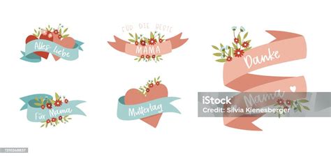 사랑스러운 손 은 어머니의 날 낙서 반데롤과 독일어로 텍스트를 그린 엄마 엄마와 유사한 감사합니다 인쇄 제품 카드 배경 화면 배너에 좋은 벡터 디자인 0명에 대한 스톡 벡터