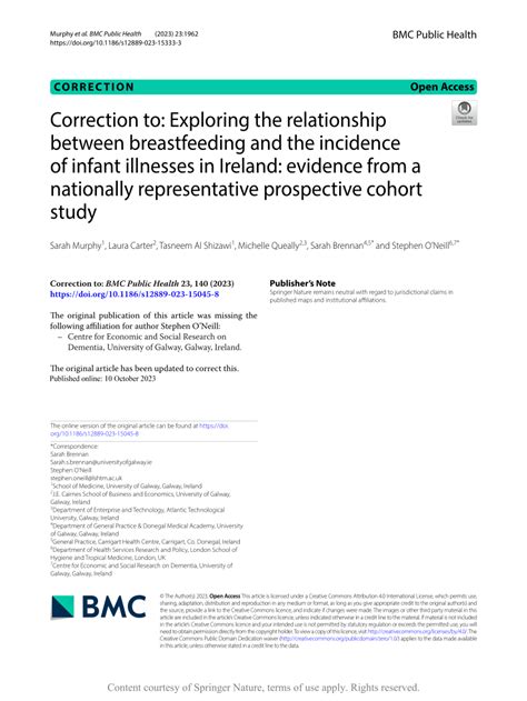 PDF Correction To Exploring The Relationship Between Breastfeeding