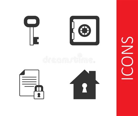 Set House Under Protection Old Key Document And Lock And Safe Icon Vector Stock Vector