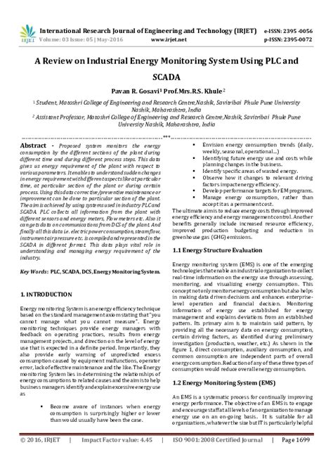 Pdf A Review On Industrial Energy Monitoring System Using Plc And Scada