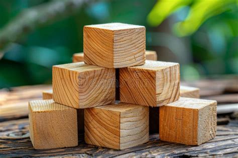 Stacked Wooden Blocks Forming A Towering Structure To Represent The
