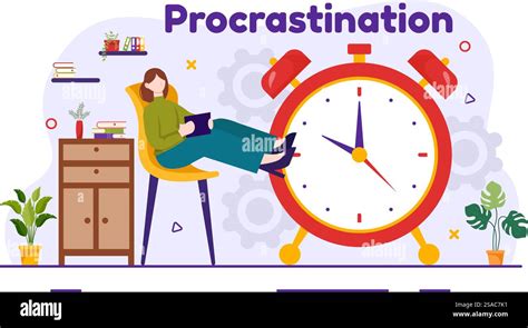 Procrastination Vector Illustration With Procrastinating Lazy