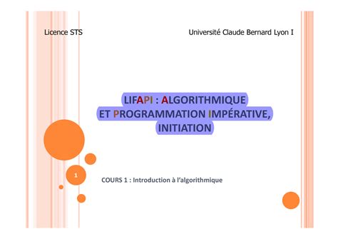 CM1 Cours Magistrale Numero 1 De LIFAPI ALGORITHMIQUE ET