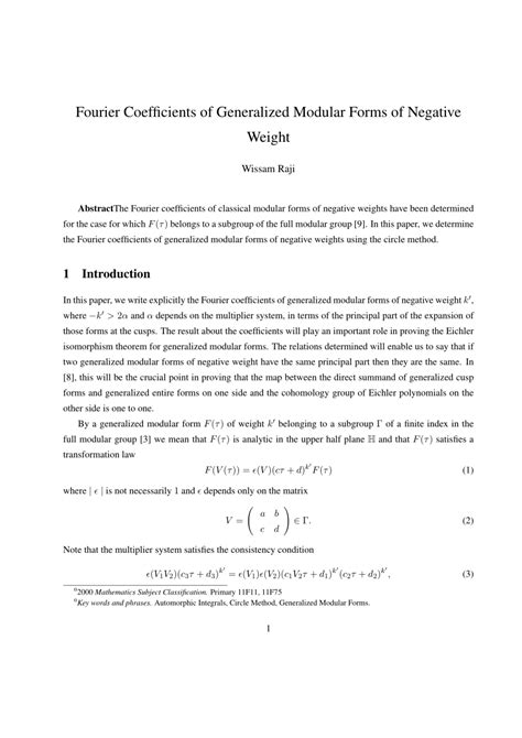 Pdf The Fourier Coefficients Of Generalized Modular Forms Of Negative