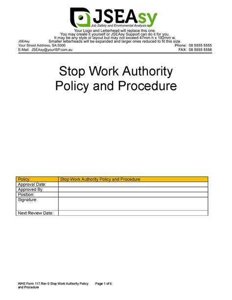 Stop Work Authority Policy And Procedure Jseasy Australia