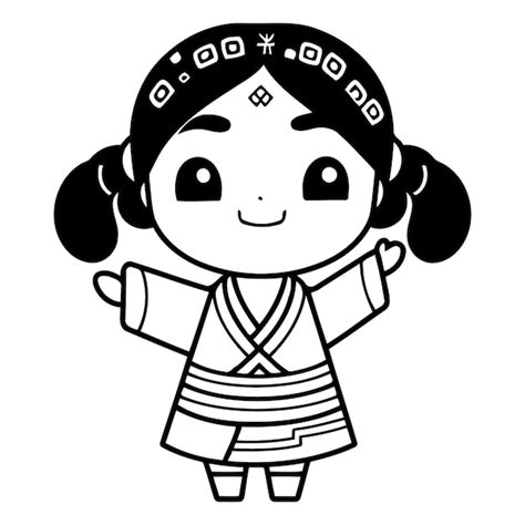 Premium Vector Korean Girl In Traditional Costume Cute Cartoon Vector Illustration