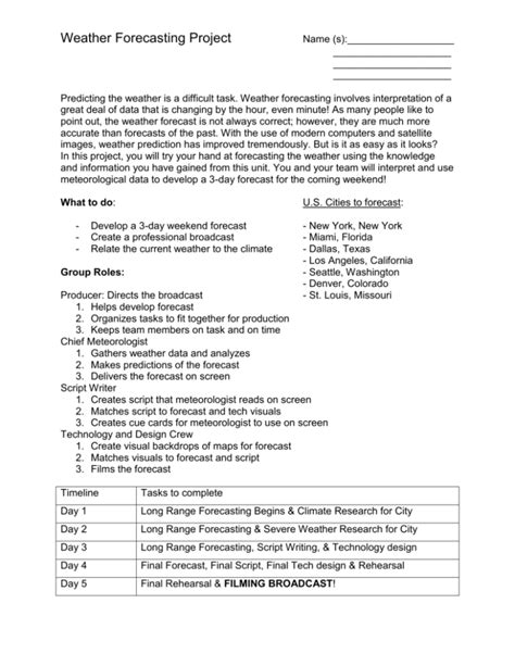 Weather Forecasting Project Worksheet