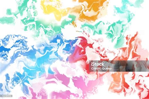봄과 여름을위한 유체 예술 추상 템플릿 흰색 배경에 분홍색 노란색 파란색 빨간색 노란색 및 녹색 파도가 있습니다 아크릴 페인트 대리석 패턴 0명에 대한 스톡 벡터 아트 및